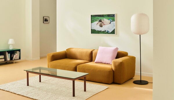 HAY Kofi table 140 x 50 cm, lacquered oak - clear glass | Finnish ...