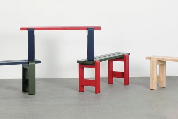 HAY Weekday Duo bench, 111 x 23 cm, olive - wine red | Finnish Design Shop