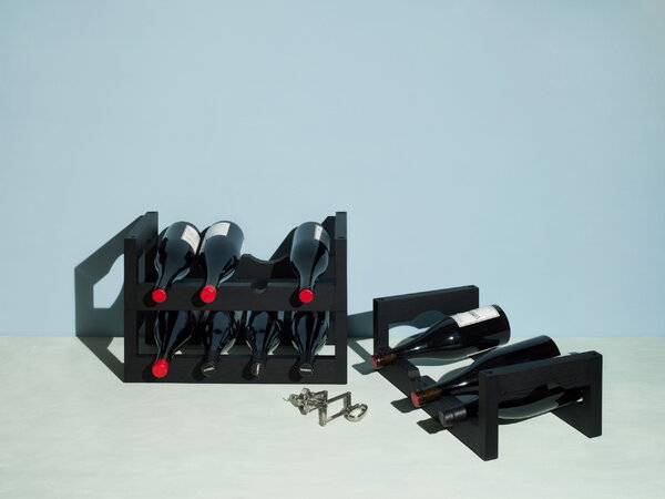 Massproductions Silo stackable wine rack, black stained ash | Finnish ...
