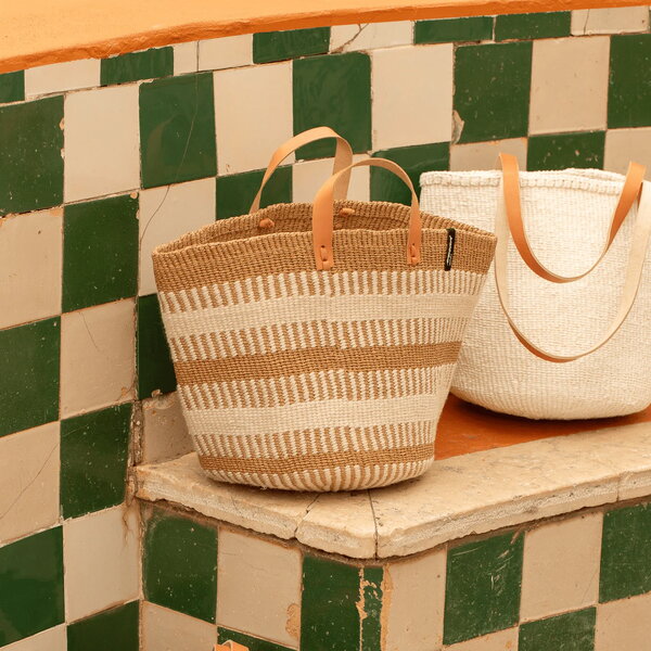Mifuko Pamba market basket, M, white - brown | Finnish Design Shop
