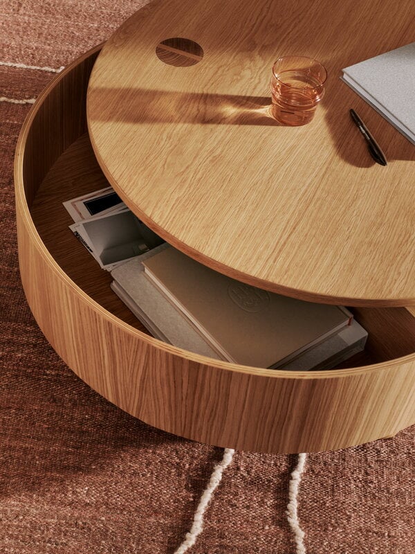 Ferm Living Olles storage table, diameter 80 cm, natural oak veneer ...