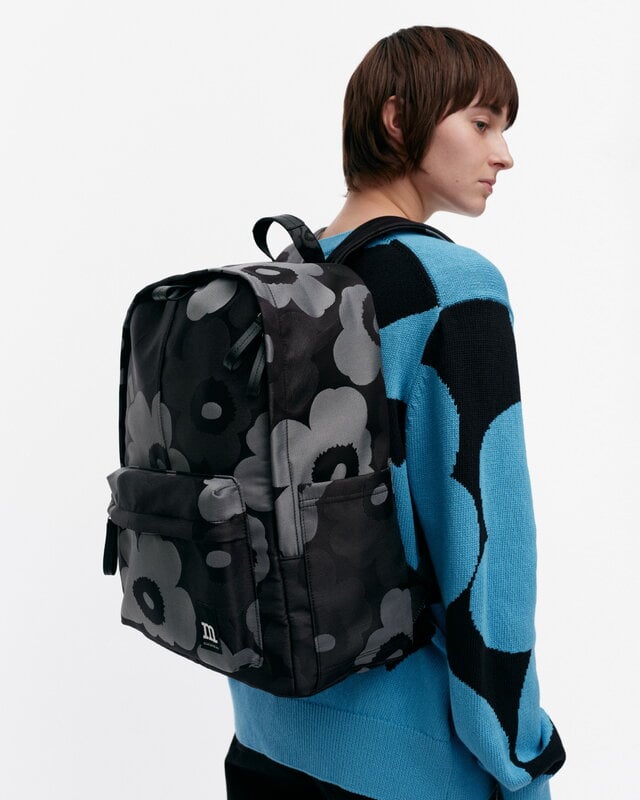 Marimekko Zip Top Backpack Unikko, grey - dark grey - black | Finnish ...
