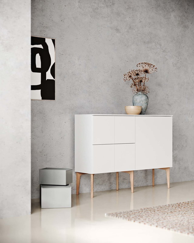 Lundia Fuuga sideboard, 128 cm, white - oak | Finnish Design Shop
