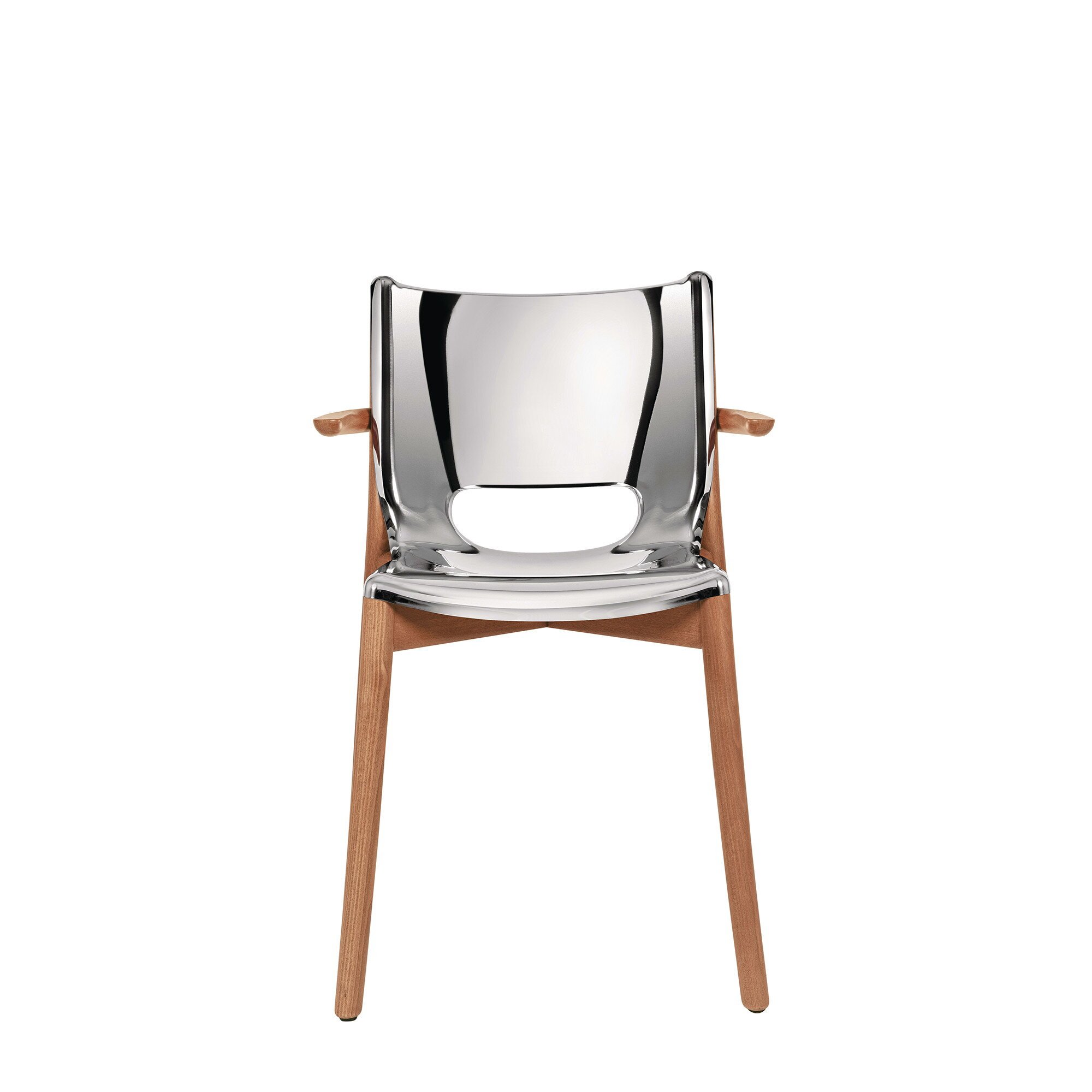 Alessi Poêle arm chair, brown beech - mirror polished steel | Finnish ...