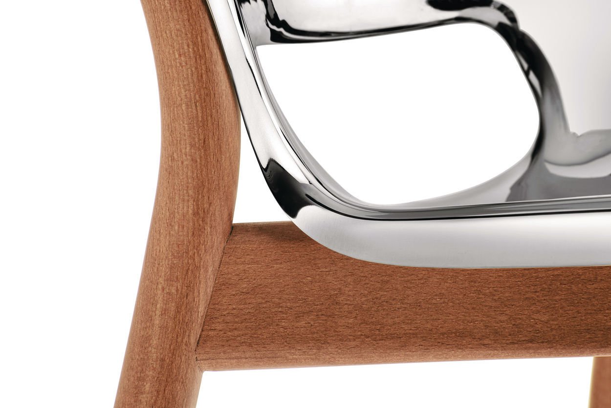 Alessi Poêle arm chair, brown beech - mirror polished steel | Finnish ...