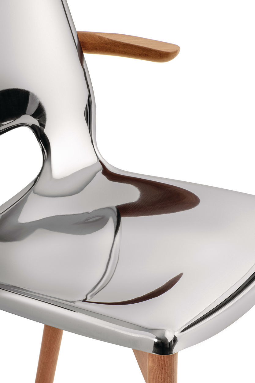Alessi Poêle arm chair, brown beech - mirror polished steel | Finnish ...