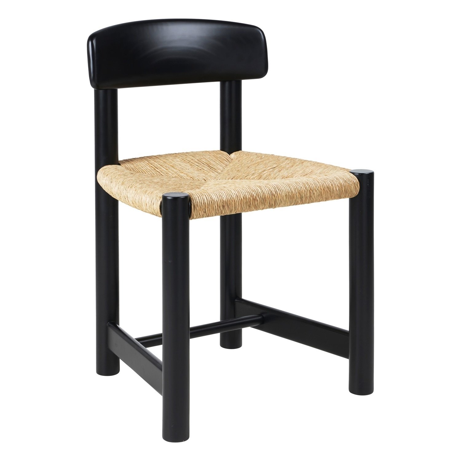 GUBI Daumiller side chair, brown-black pine - natural rush cord ...