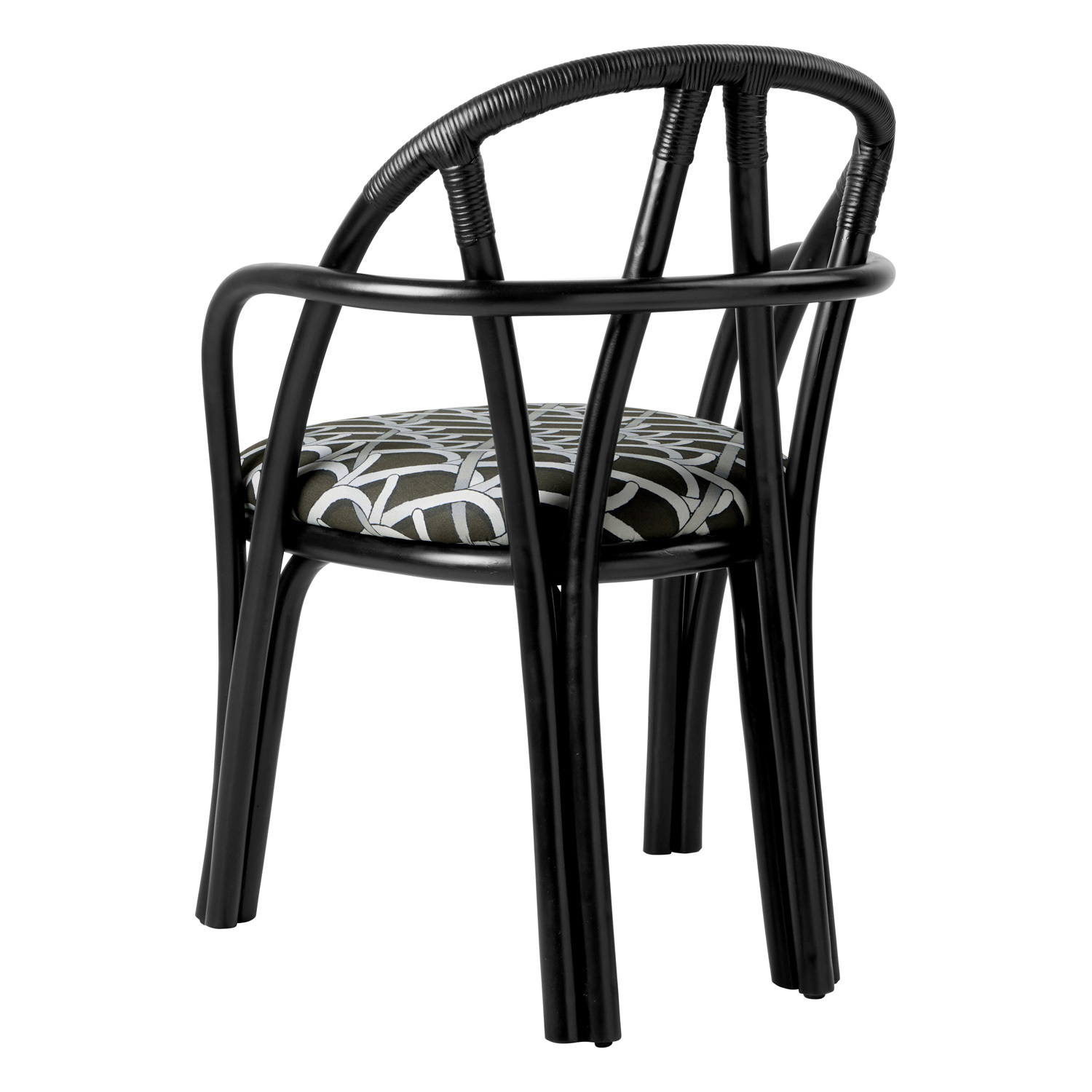 GUBI Bistra dining armchair, ebony painted rattan - Reales Pattern 003 | Finnish Design Shop