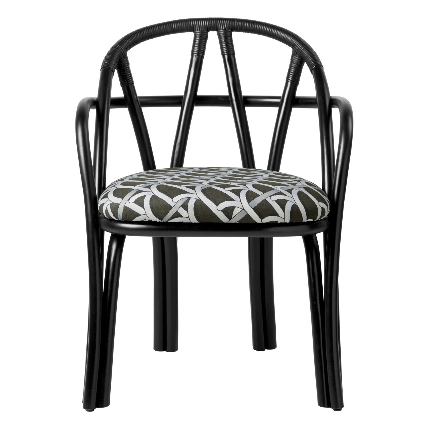 GUBI Bistra dining armchair, ebony painted rattan - Reales Pattern 003 | Finnish Design Shop