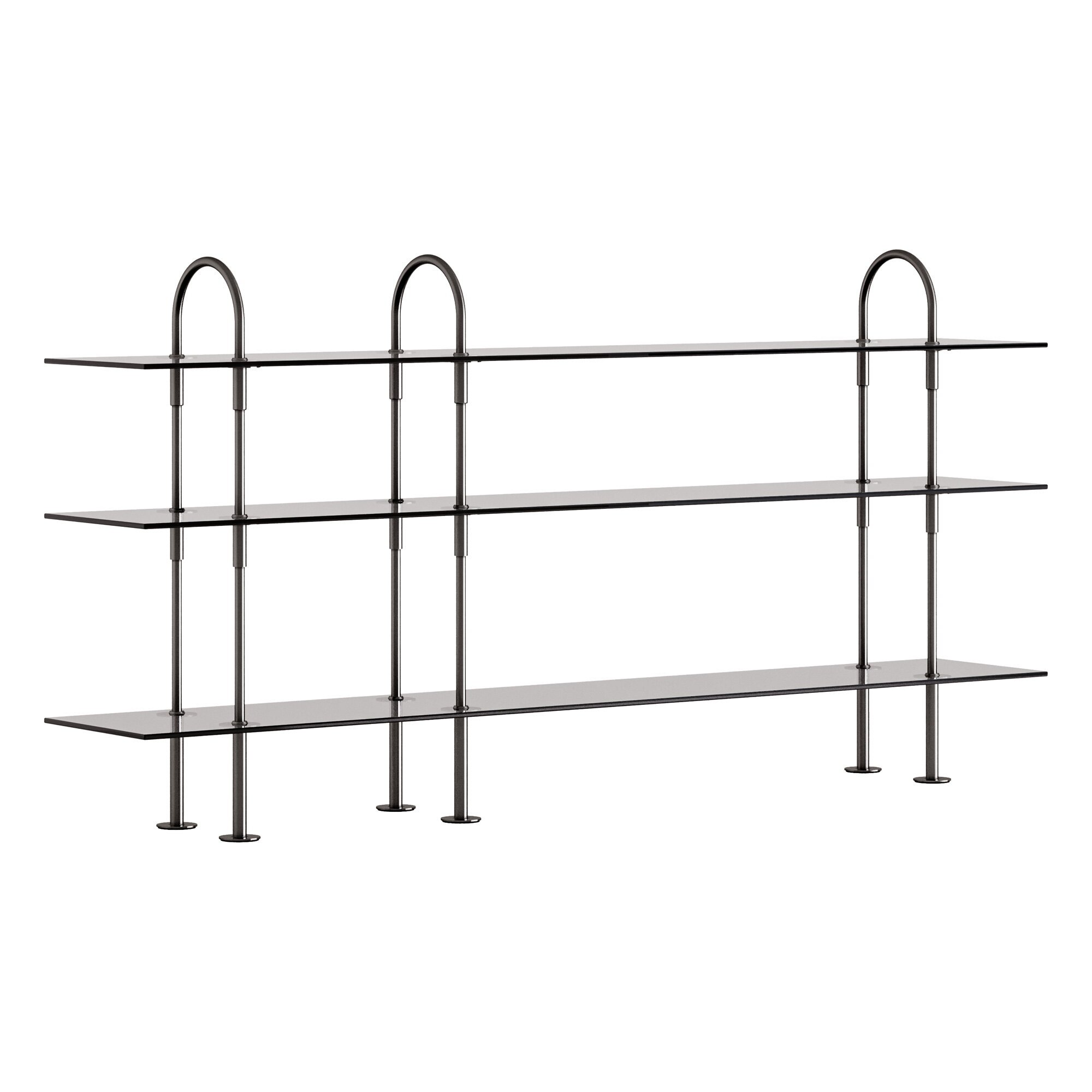 GUBI Keen shelving system, 208 cm, 3 shelves, black brass - smoked ...