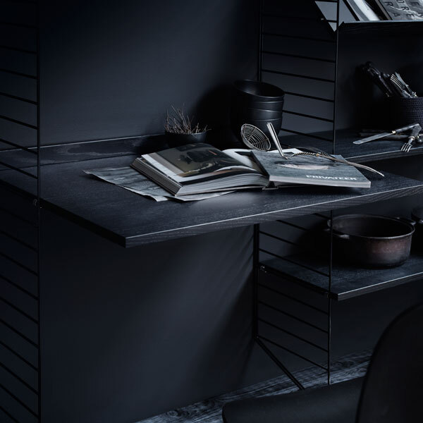 String Furniture String work desk, 78 x 58 cm, black stained ash ...