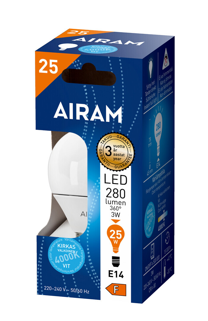 Airam LED opal liten kupolformad glödlampa, E14 4000K 280lm | Finnish ...