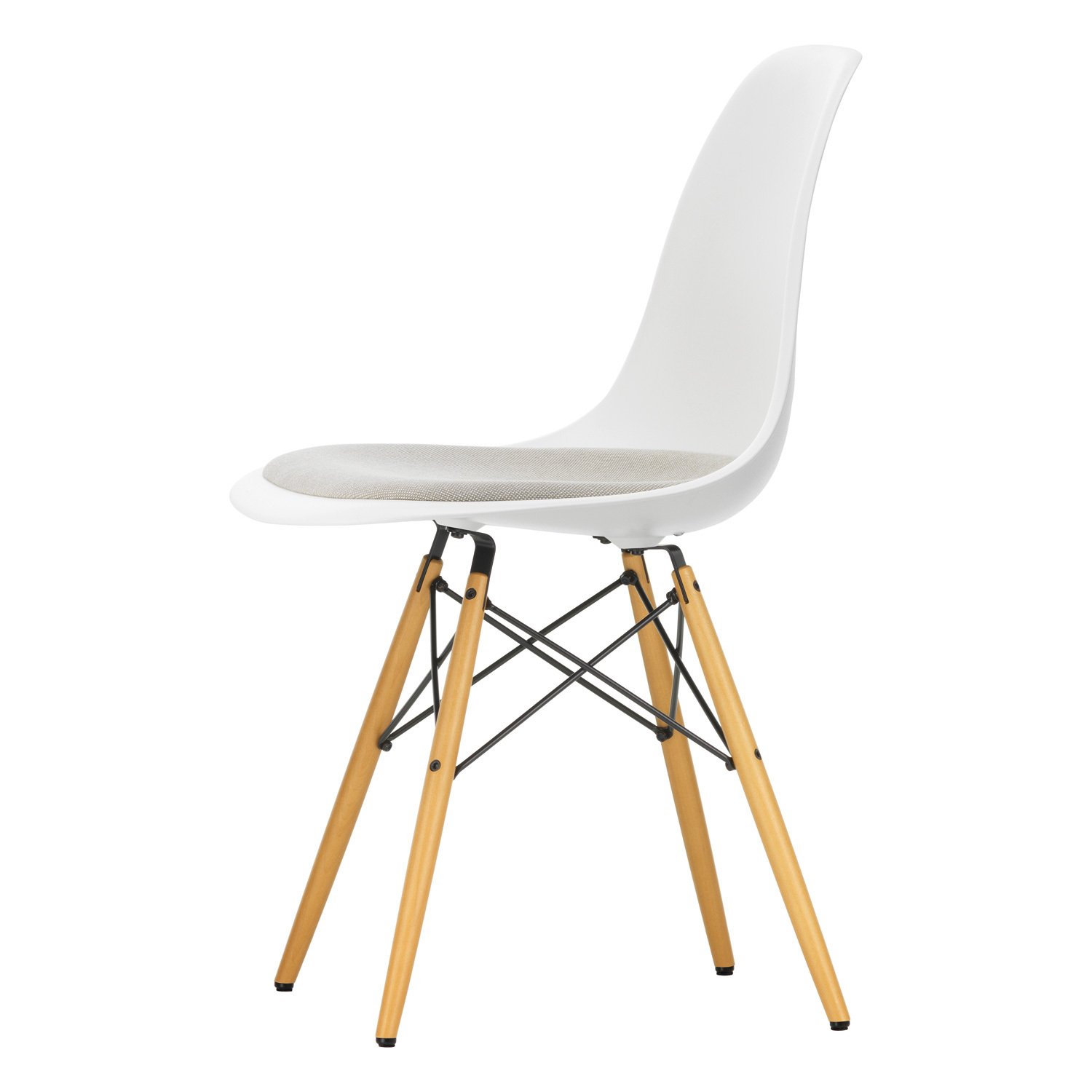 Vitra Chaise Eames DSW, blanc - érable - coussin gris chaud/ivoire | Finnish Design Shop