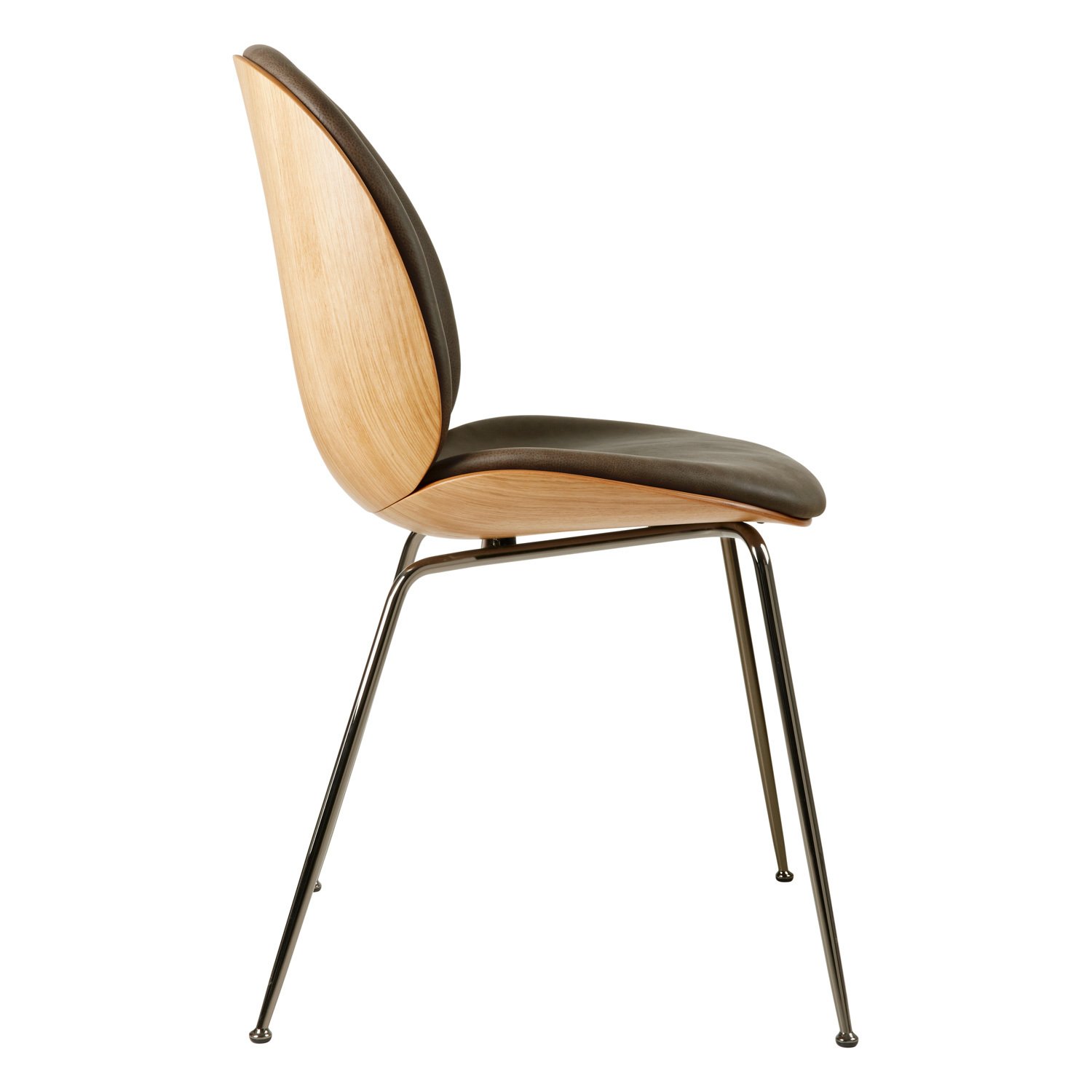 GUBI Beetle chair, black chrome - oak - grey leather Soft | Finnish ...