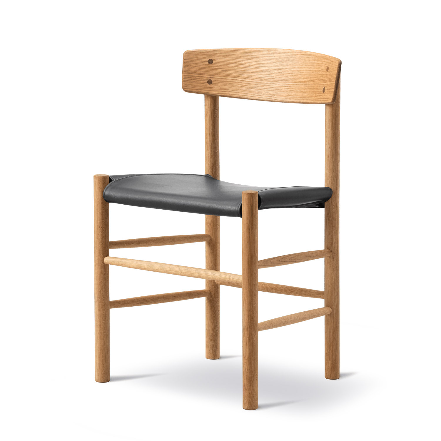 Fredericia J39 Mogensen chair, oiled oak - black leather Omni 301 ...