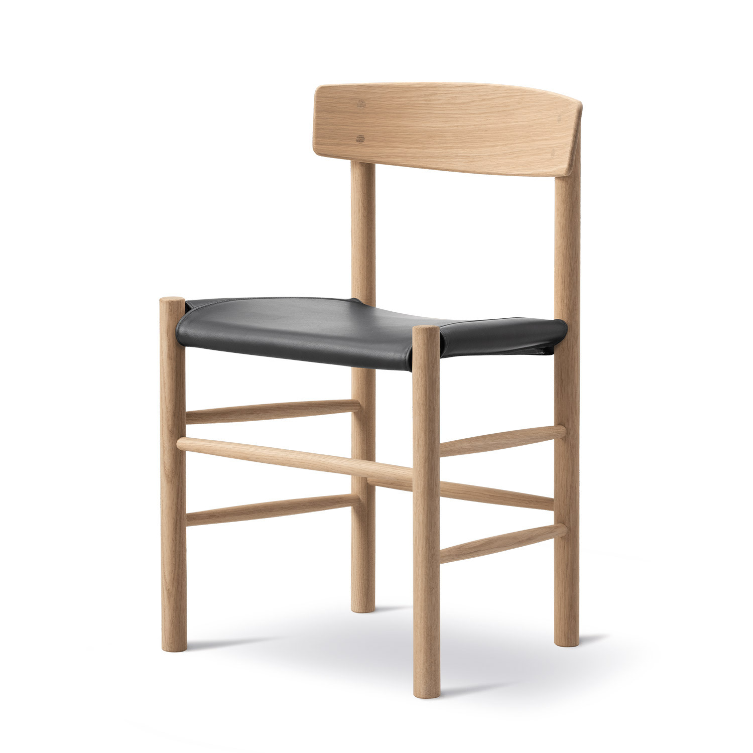 Fredericia J39 Mogensen chair, soaped oak - black leather Omni 301 ...