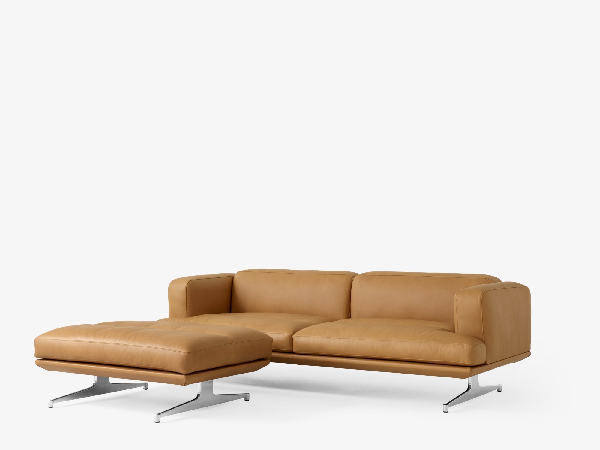 &Tradition Inland AV23 3-seater sofa, polished aluminium - cognac Noble ...