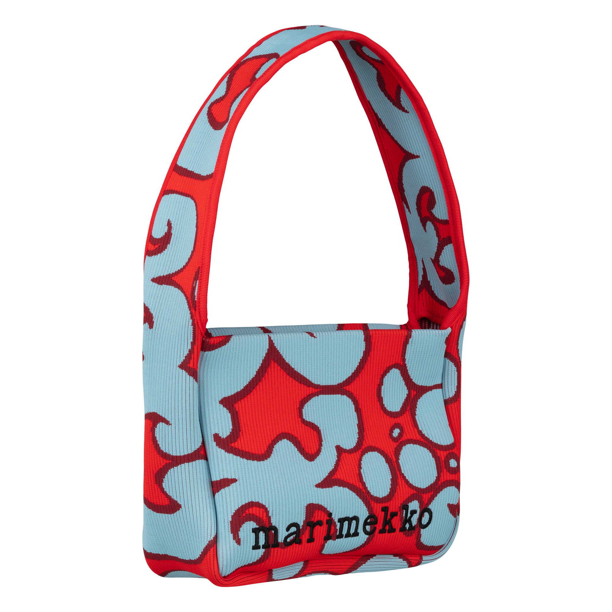 Marimekko Knitted Shoulderbag Keidas, ljusblå - röd | Finnish Design Shop