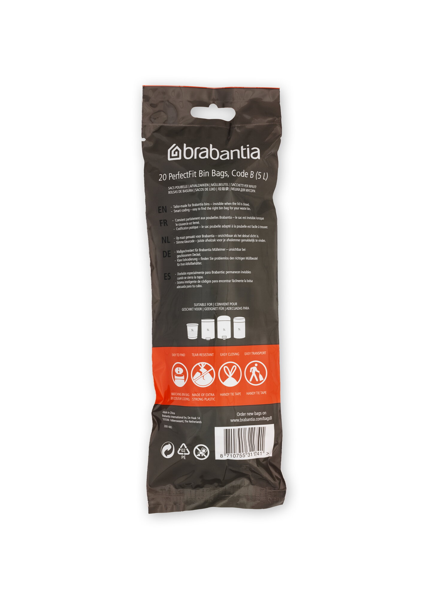 Brabantia PerfectFit bin liners 5 L, 20 pcs, B, white | Finnish Design Shop
