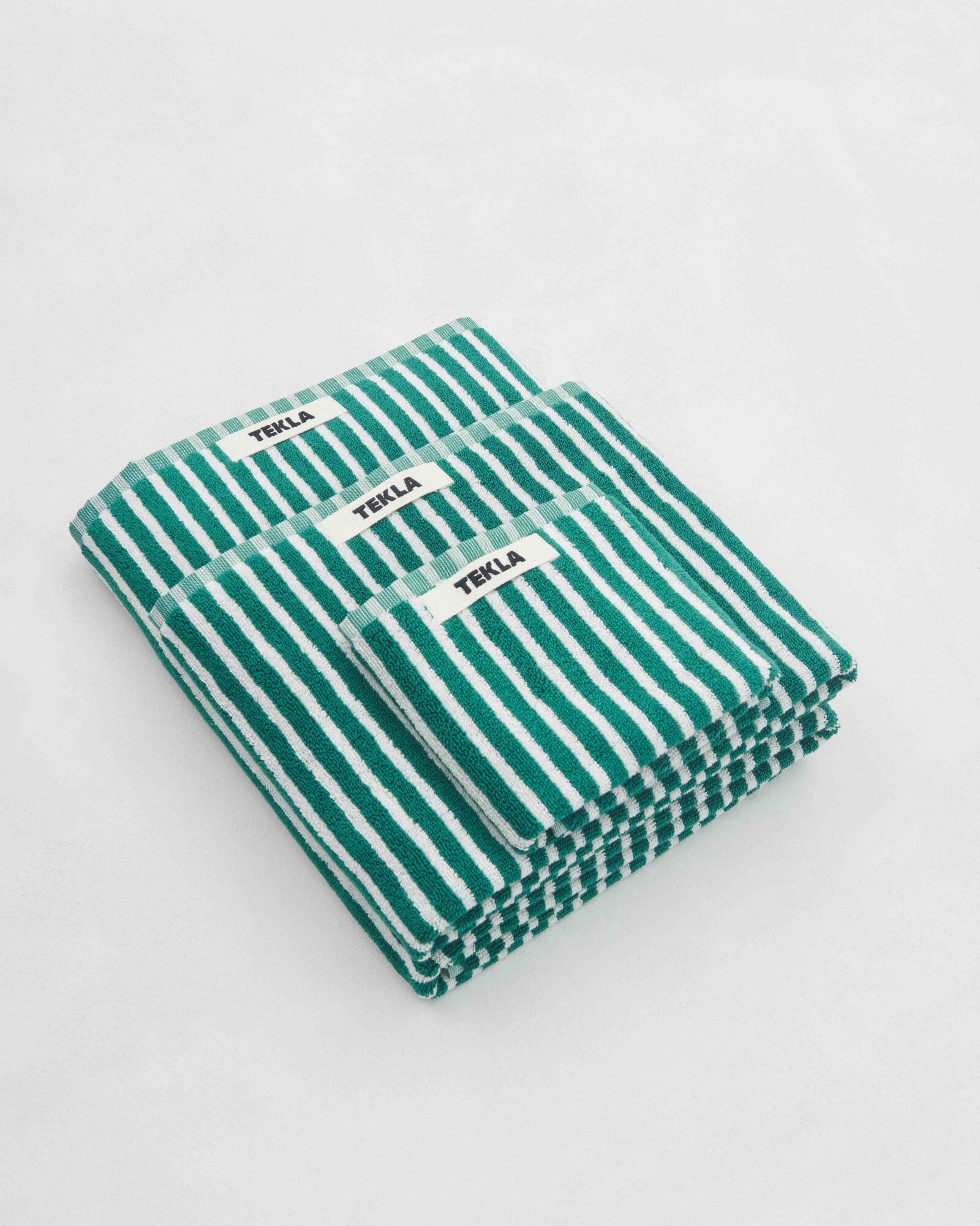 Tekla Bath sheet, teal green stripes | Finnish Design Shop