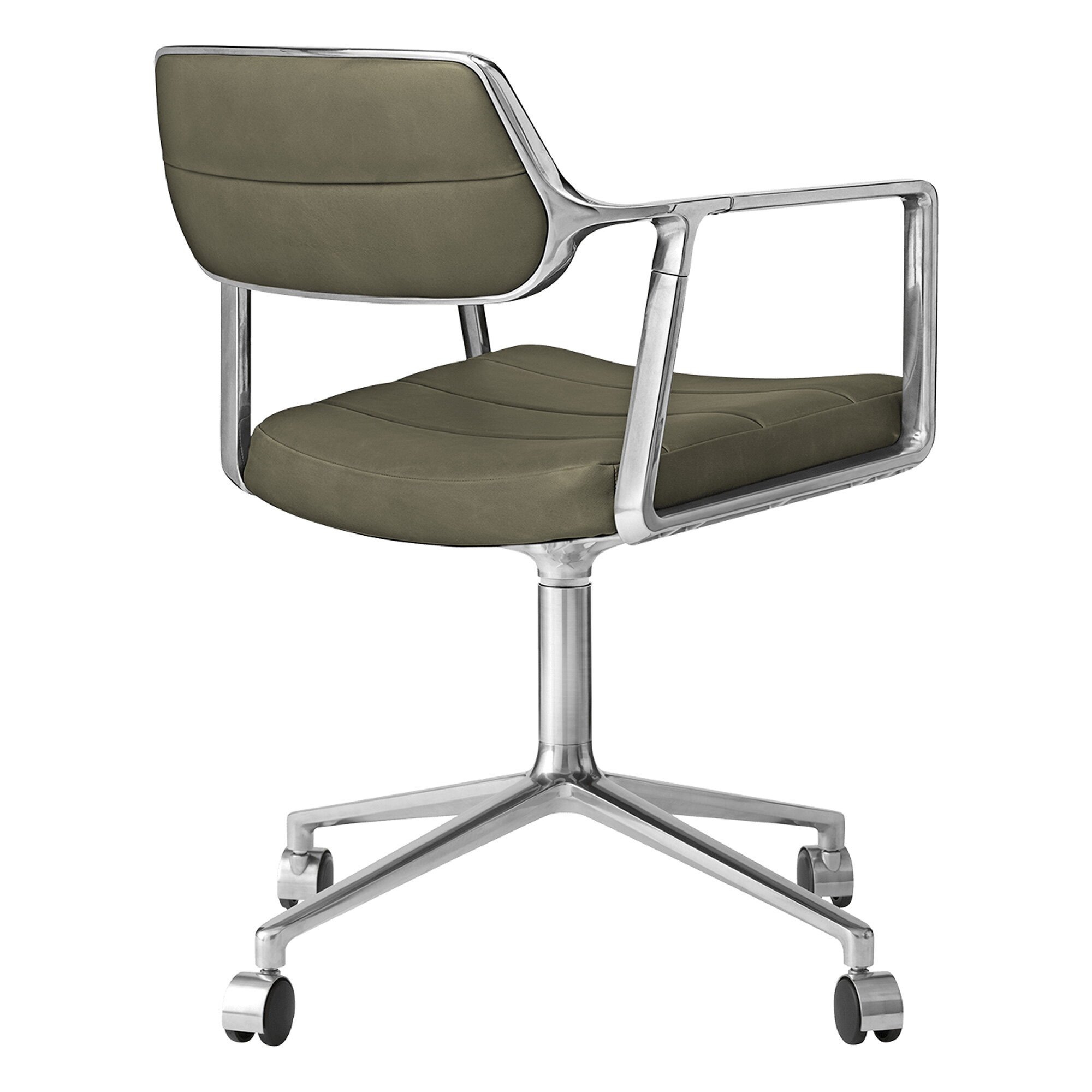 Vipp 453+ Swivel chair, polished frame - bosco green leather, with ...