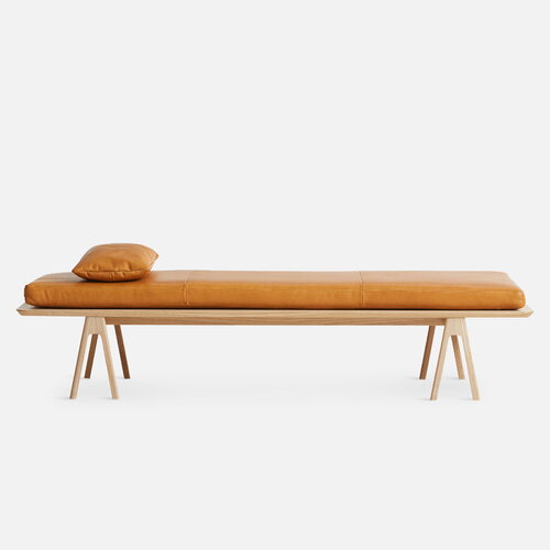 Woud Level daybed, white pigmented oak - cognac leather Envy | Finnish Design Shop