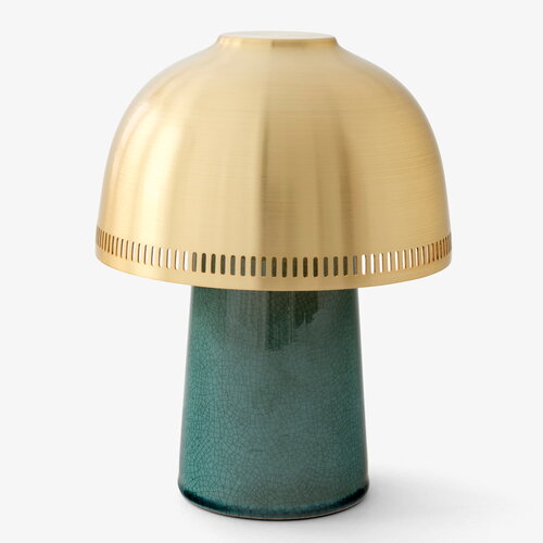 &Tradition Raku SH8 portable table lamp, blue green - brass | Finnish ...