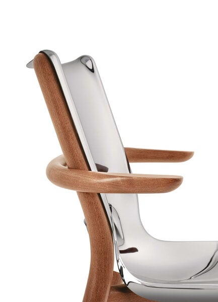 Alessi Poêle arm chair, brown beech - mirror polished steel | Finnish ...