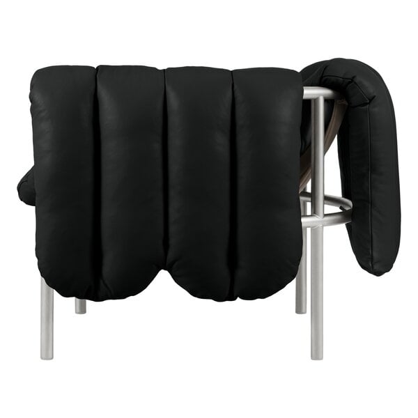 Hem Puffy lounge chair, black leather - stainless steel | Finnish ...