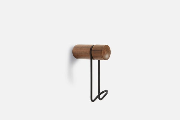 Woud Around wall hanger, small, matt lacquered walnut - black metal ...