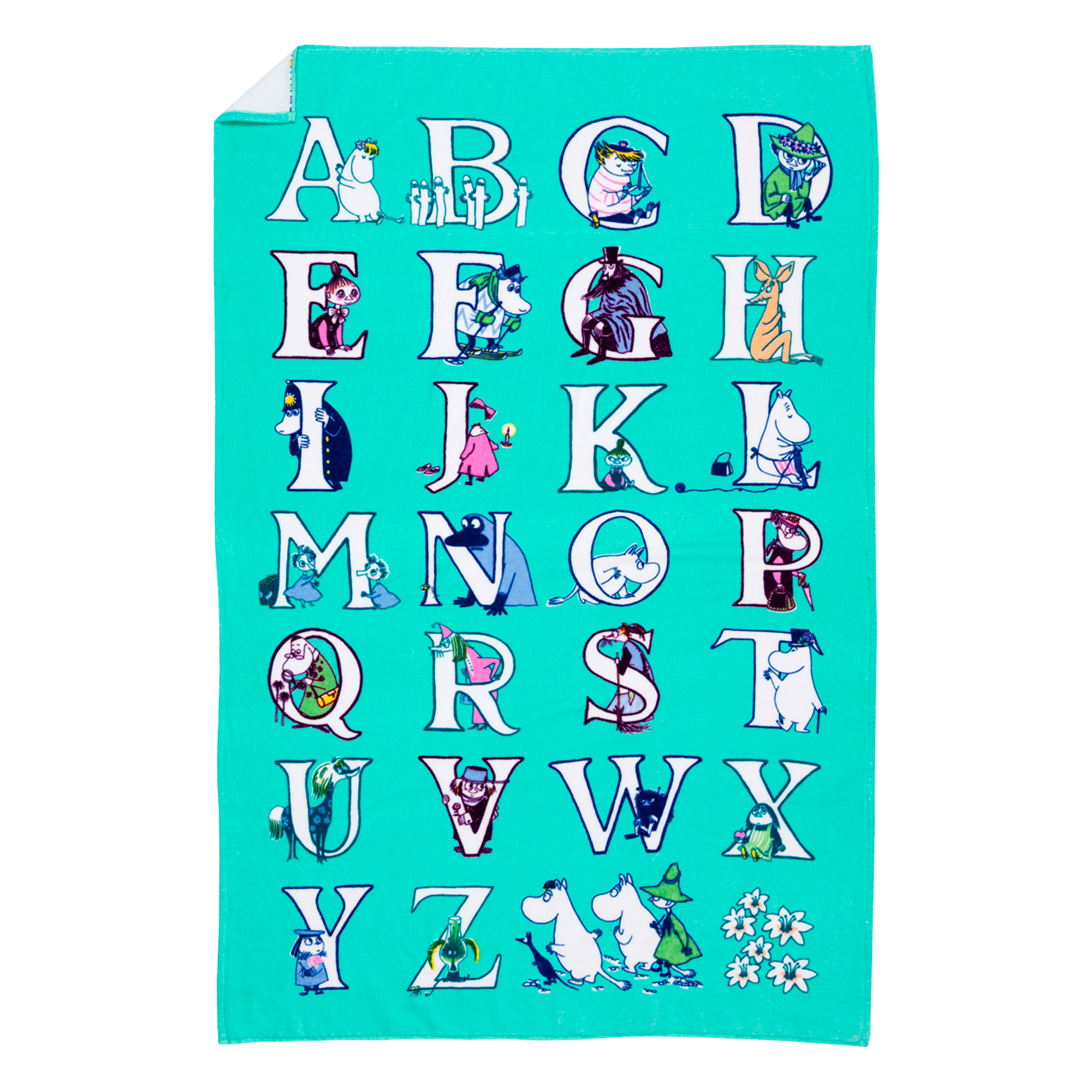 Moomin Arabia Moomin bath towel, 95 x 150 cm, Alphabets | Finnish ...