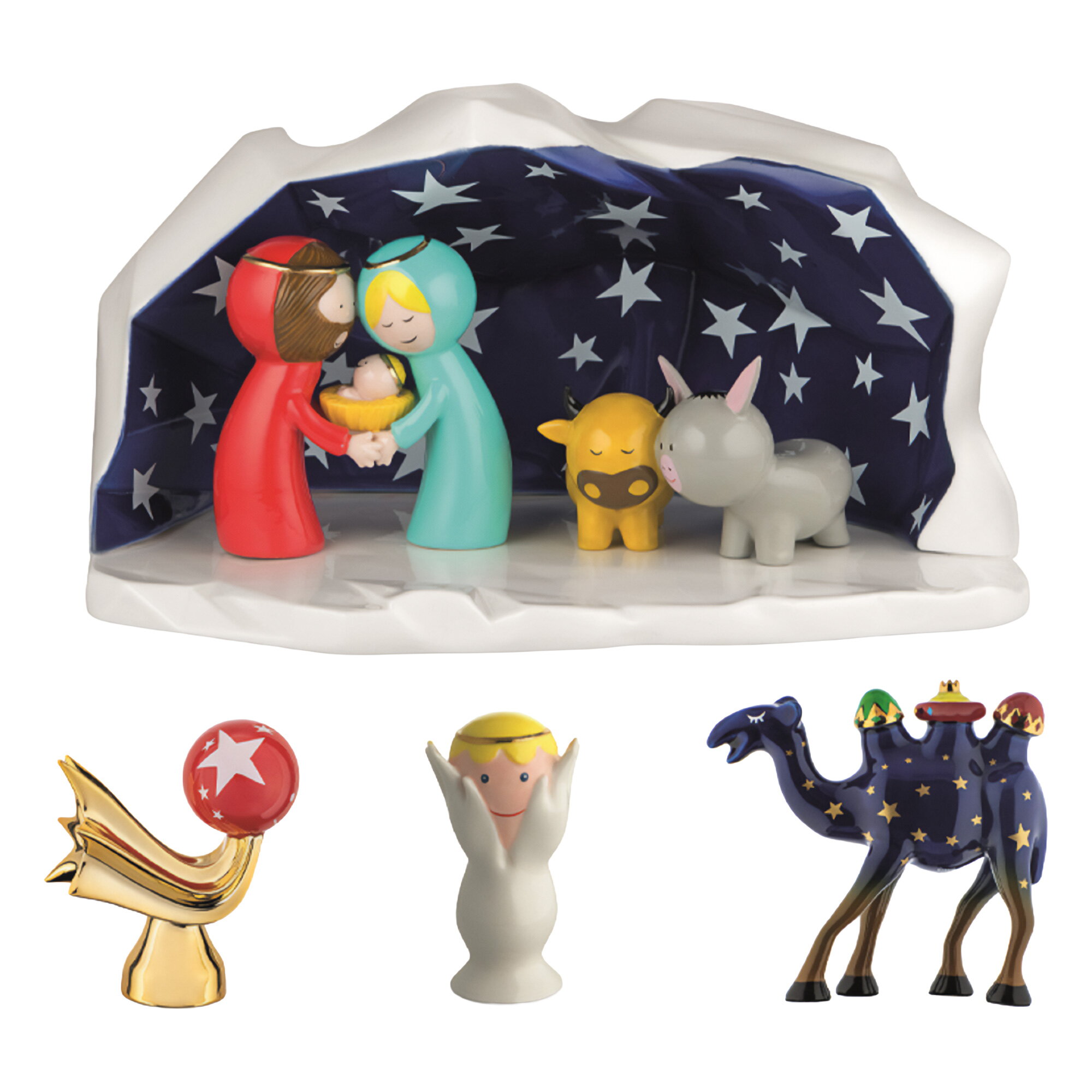 Alessi Happy Eternity Baby nativity set with 3 extra figurines ...