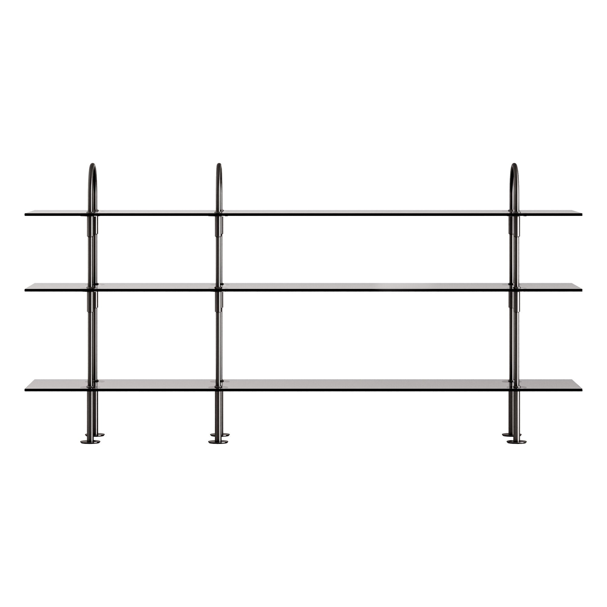 GUBI Keen shelving system, 208 cm, 3 shelves, black brass - smoked ...