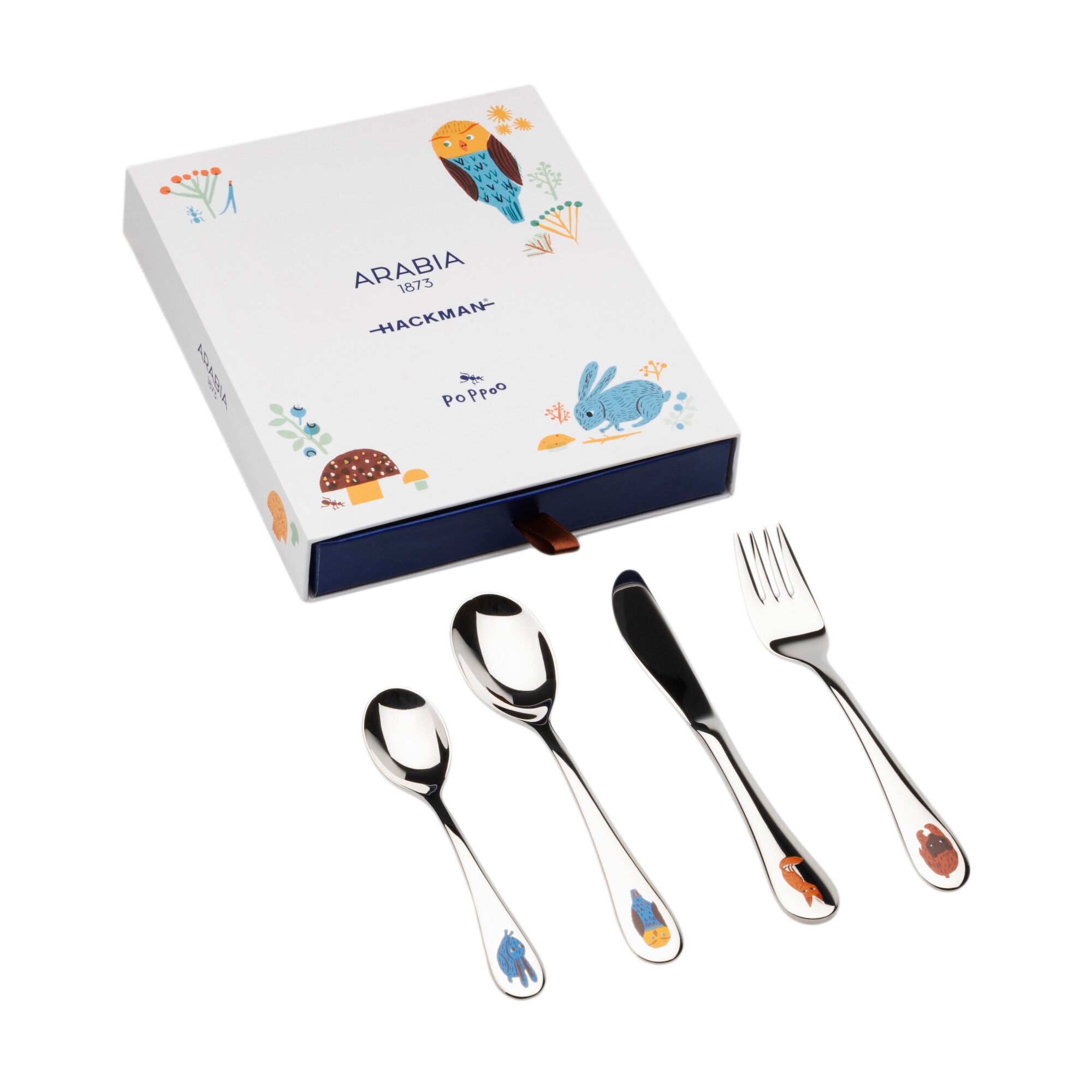Arabia Poppoo children's cutlery, 4-set, Friends | Finnish Design Shop