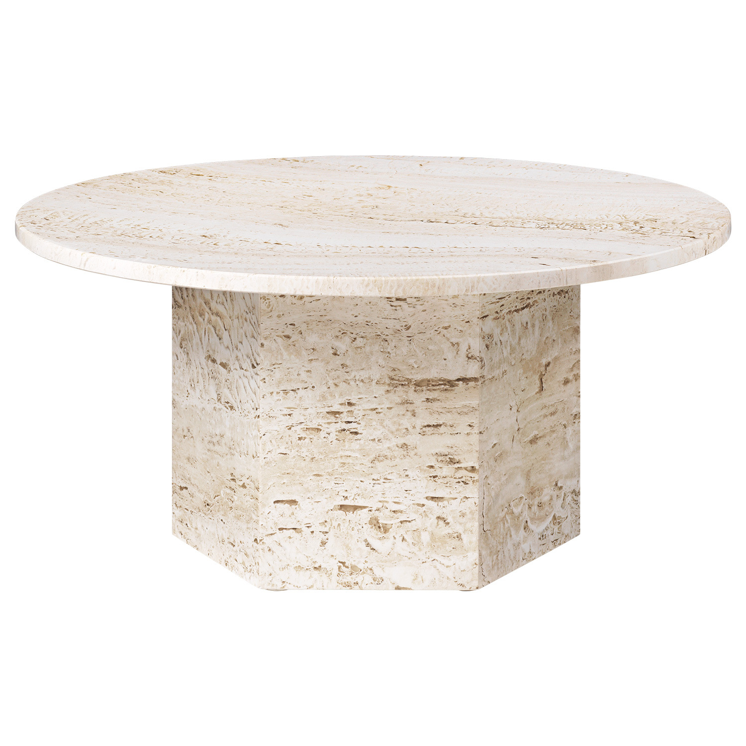 GUBI Epic coffee table, round, 80 cm, white travertine | Finnish Design ...