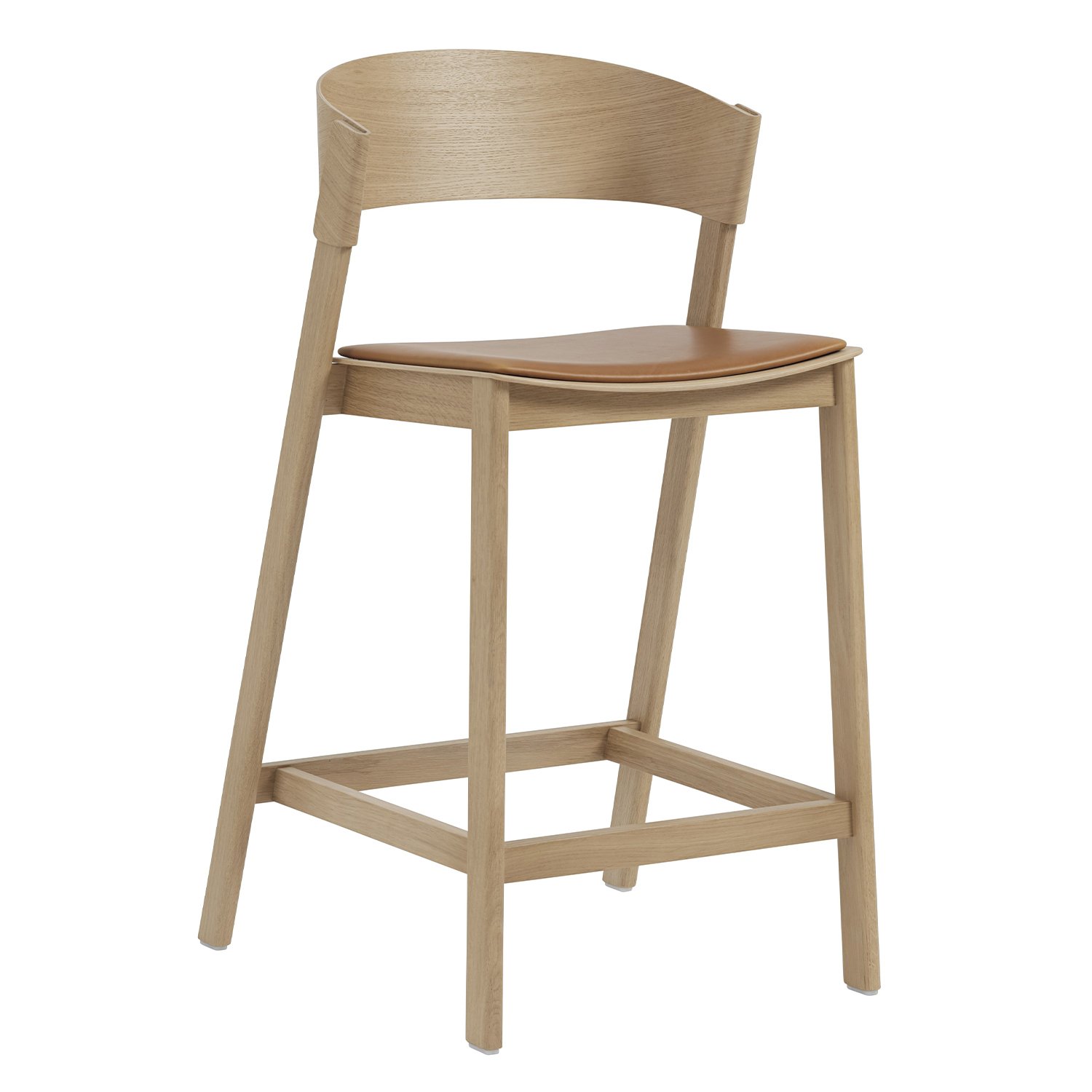Muuto Cover counter stool, 65 cm, oak - cognac leather | Finnish Design ...