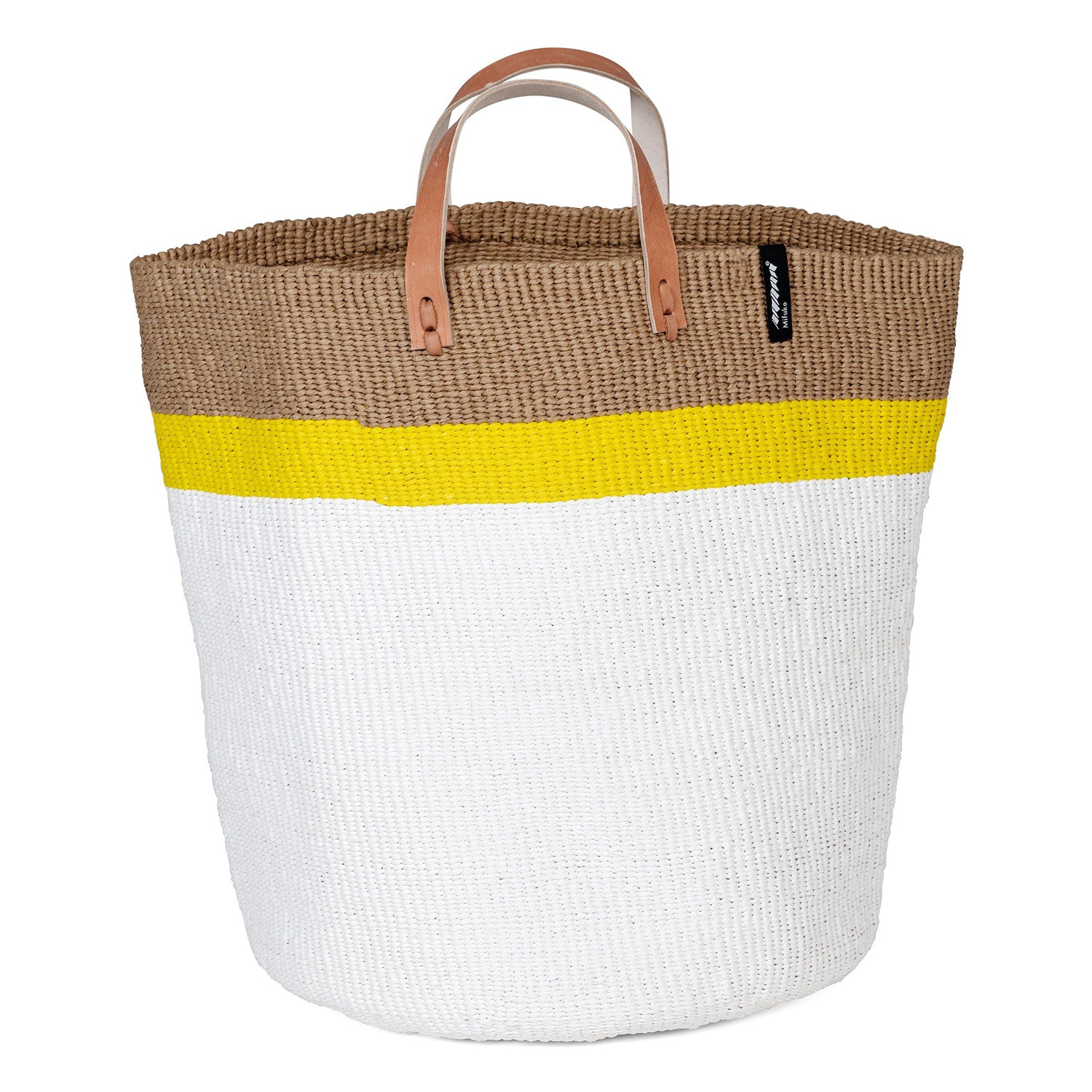 Mifuko Kiondo market basket, L, yellow - white | Finnish Design Shop
