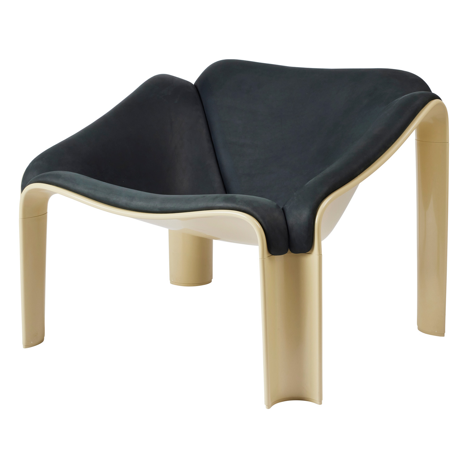 GUBI F300 lounge chair, pastel green - Dunes black leather | Finnish ...