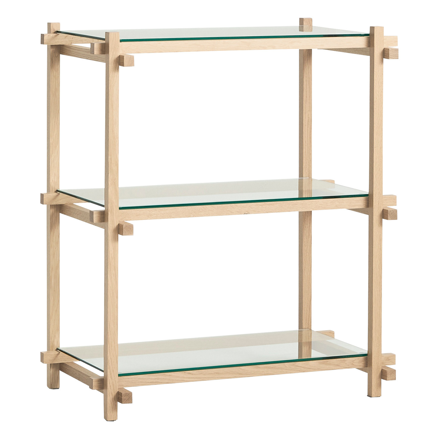 HAY Woody Column 2.0 shelf, low, soaped oak - clear glass | Finnish ...