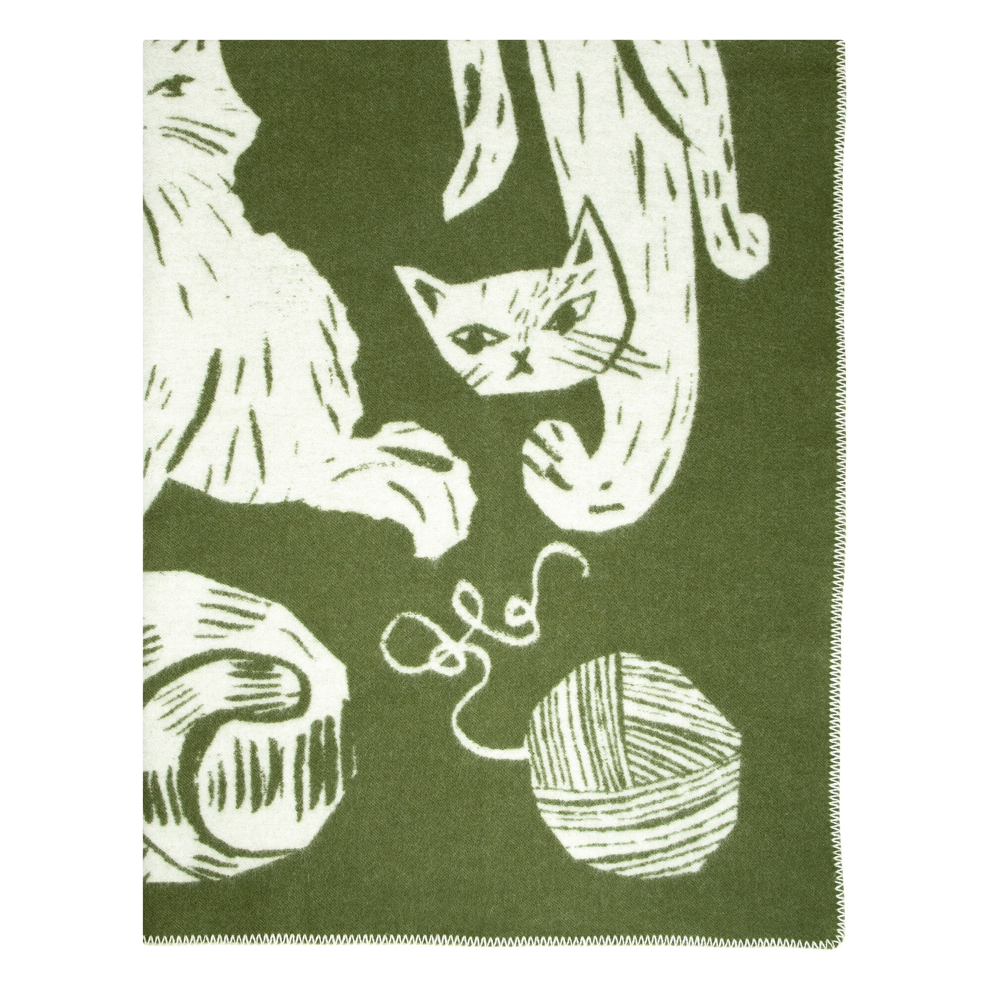Lapuan Kankurit Kissanpäivät blanket, olive - white | Finnish Design Shop