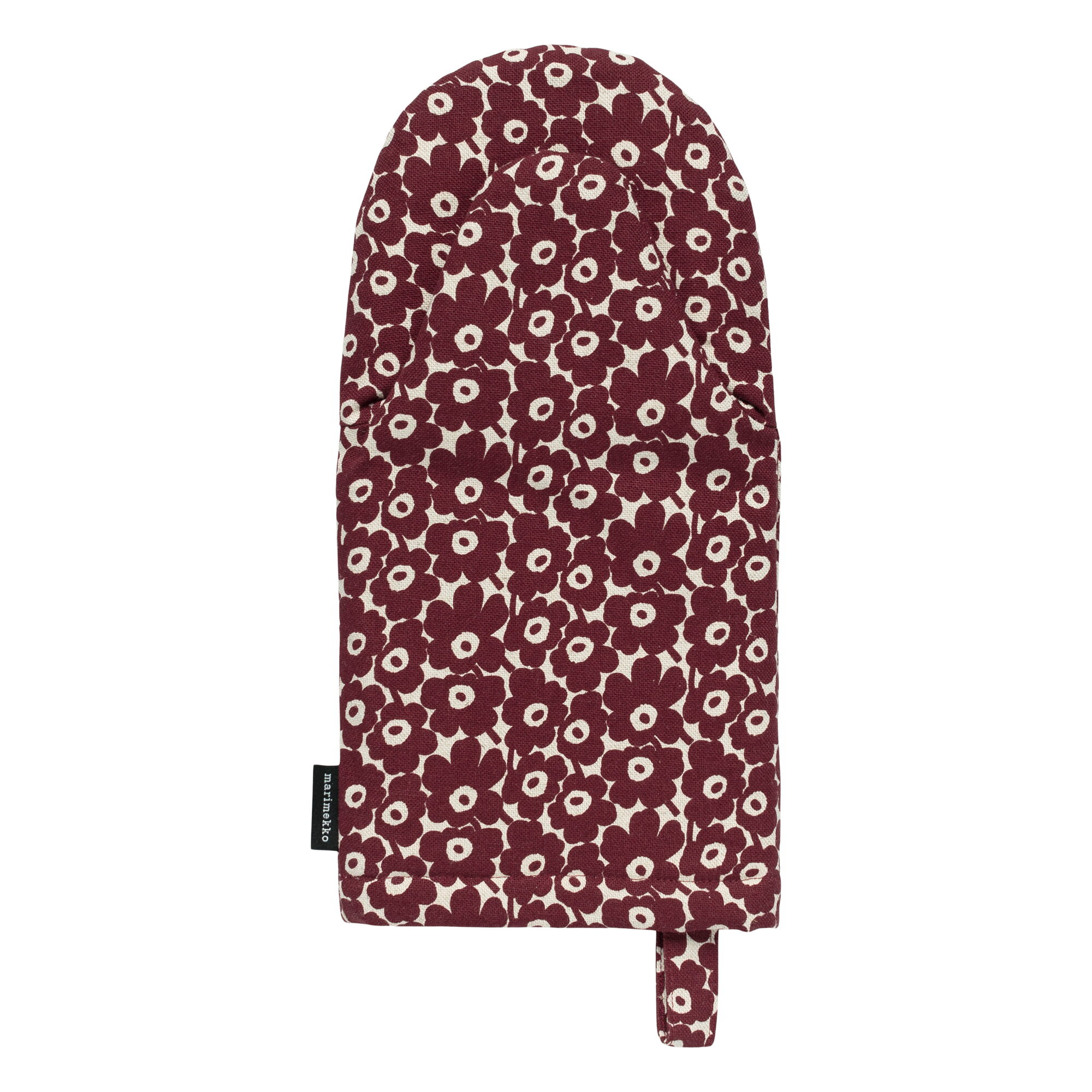 Marimekko Pikkuinen Unikko oven mitten, linen - burgundy | Finnish ...