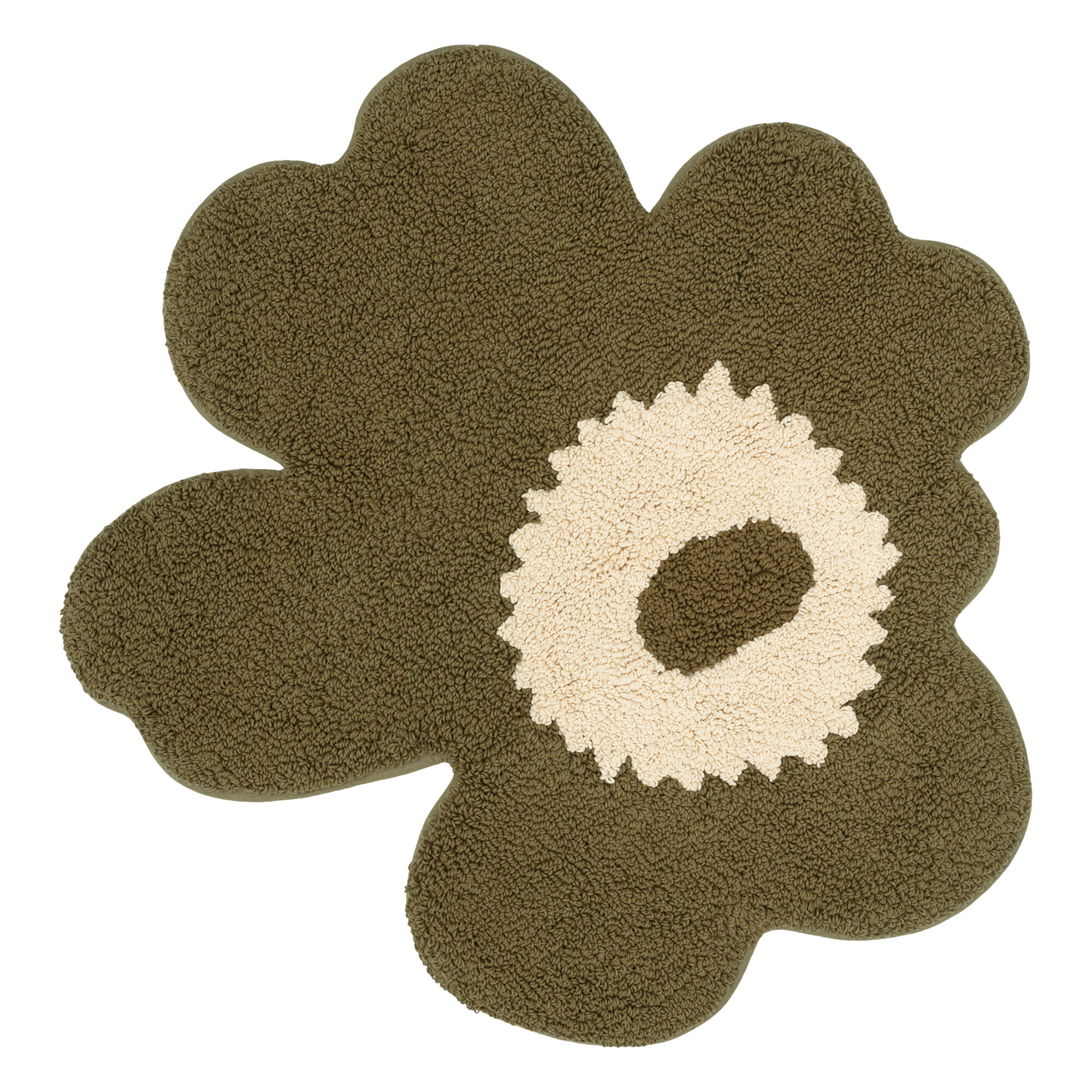 Marimekko Unikko bath mat, green umbra - cream | Finnish Design Shop UK