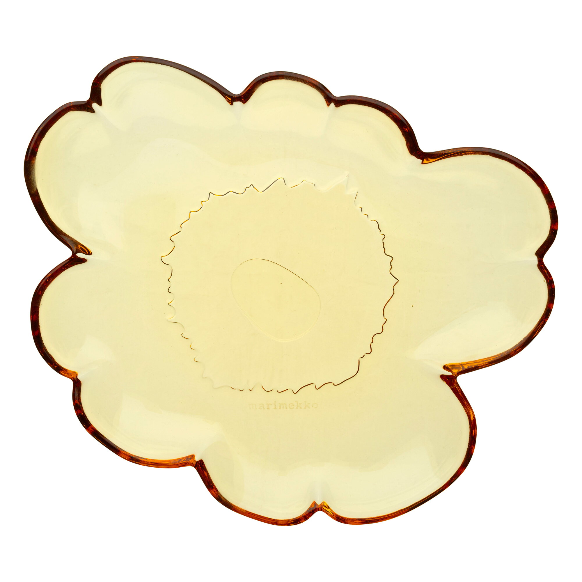 Marimekko Unikko glass plate, 20 cm, amber | Finnish Design Shop