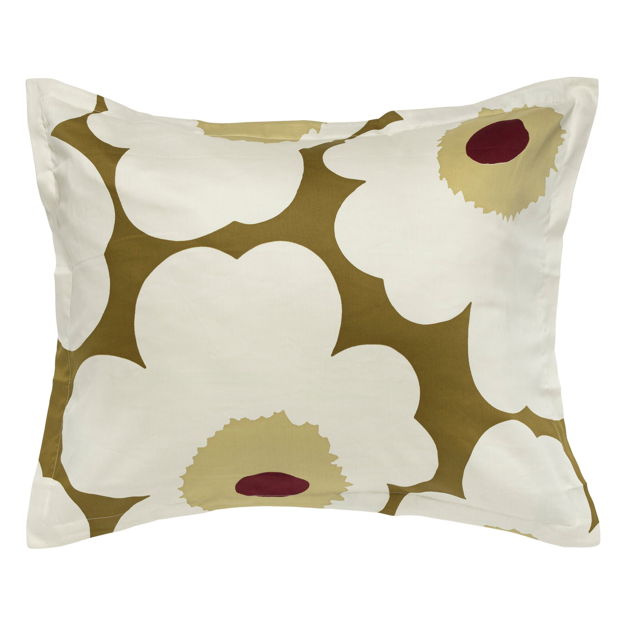 Marimekko Unikko satin pillowcase, 50 x 60 cm, green umbra - cream ...