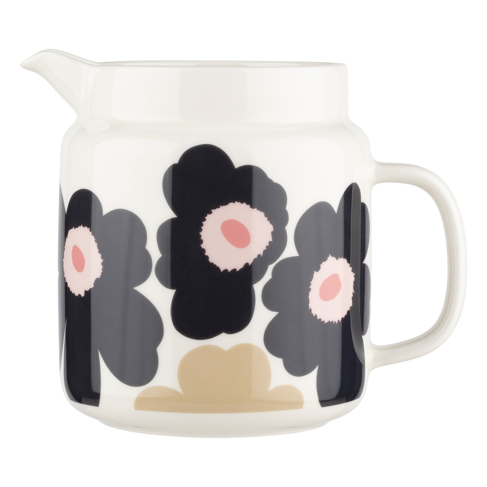 Marimekko Oiva - Unikko pitcher, 1,25 L, off-white - charcoal - sand ...