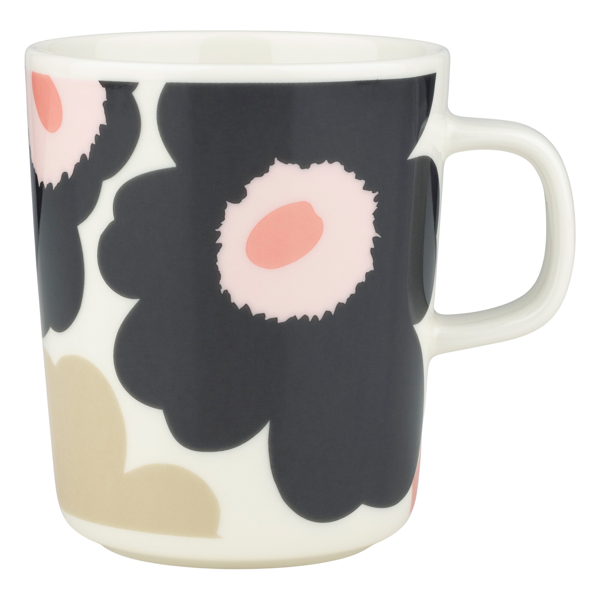 Marimekko Oiva - Unikko mug, 2,5 dl, off-white - charcoal - sand - light pink | Finnish Design Shop
