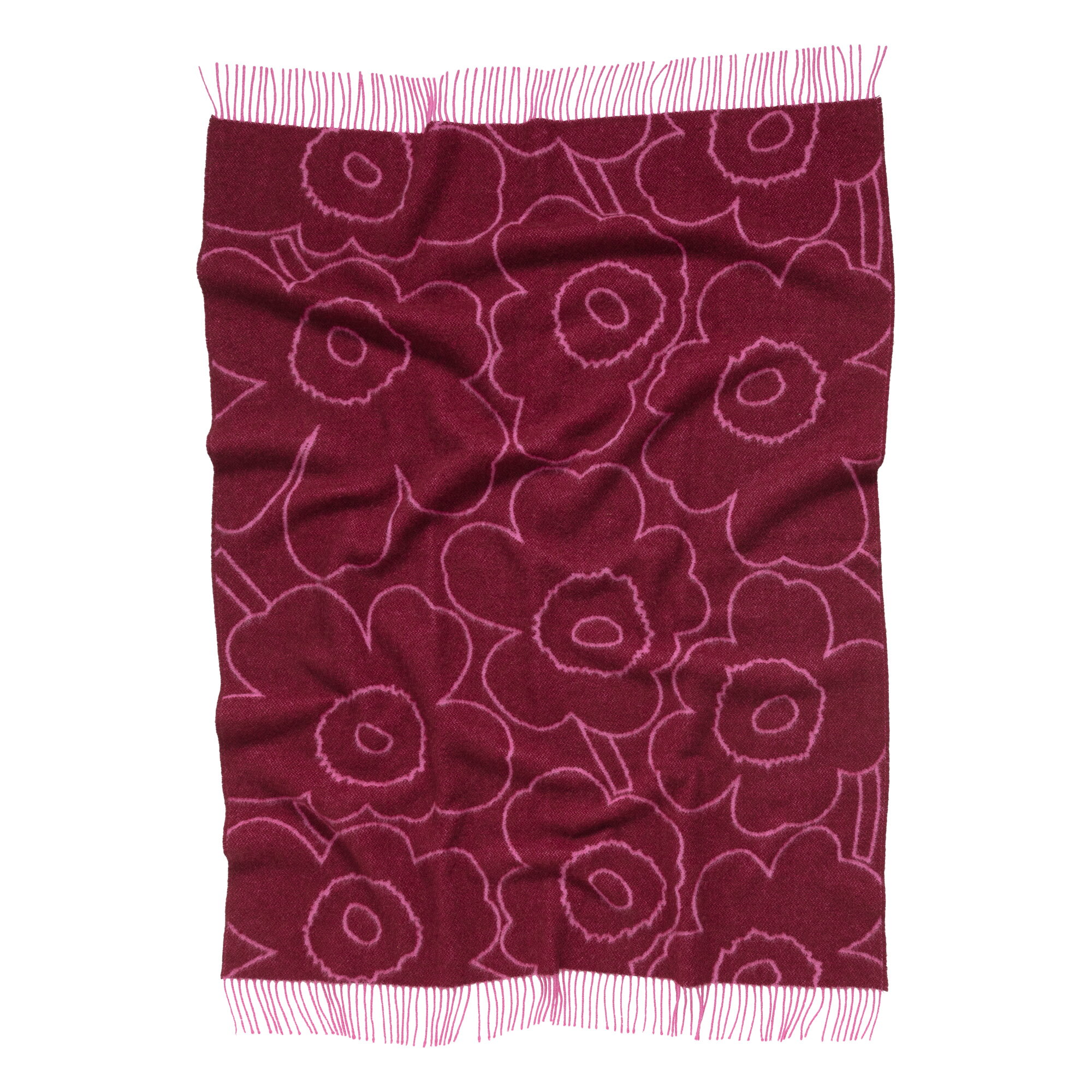 Marimekko Piirto Unikko plaid, 130 x 170 cm, bordeaux - fuchsia ...
