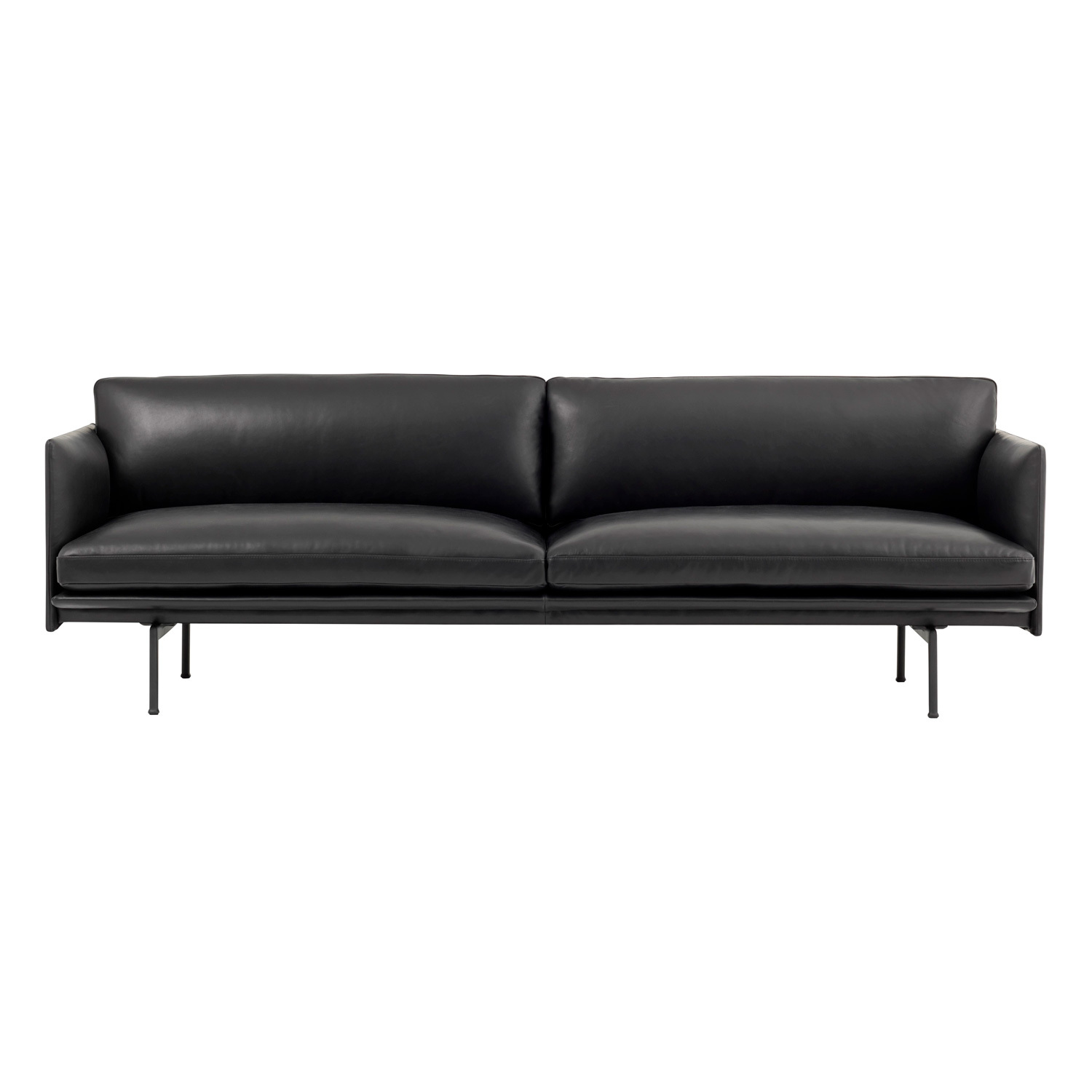 Muuto Outline sofa, 3-seater, black metal - Refine leather black ...