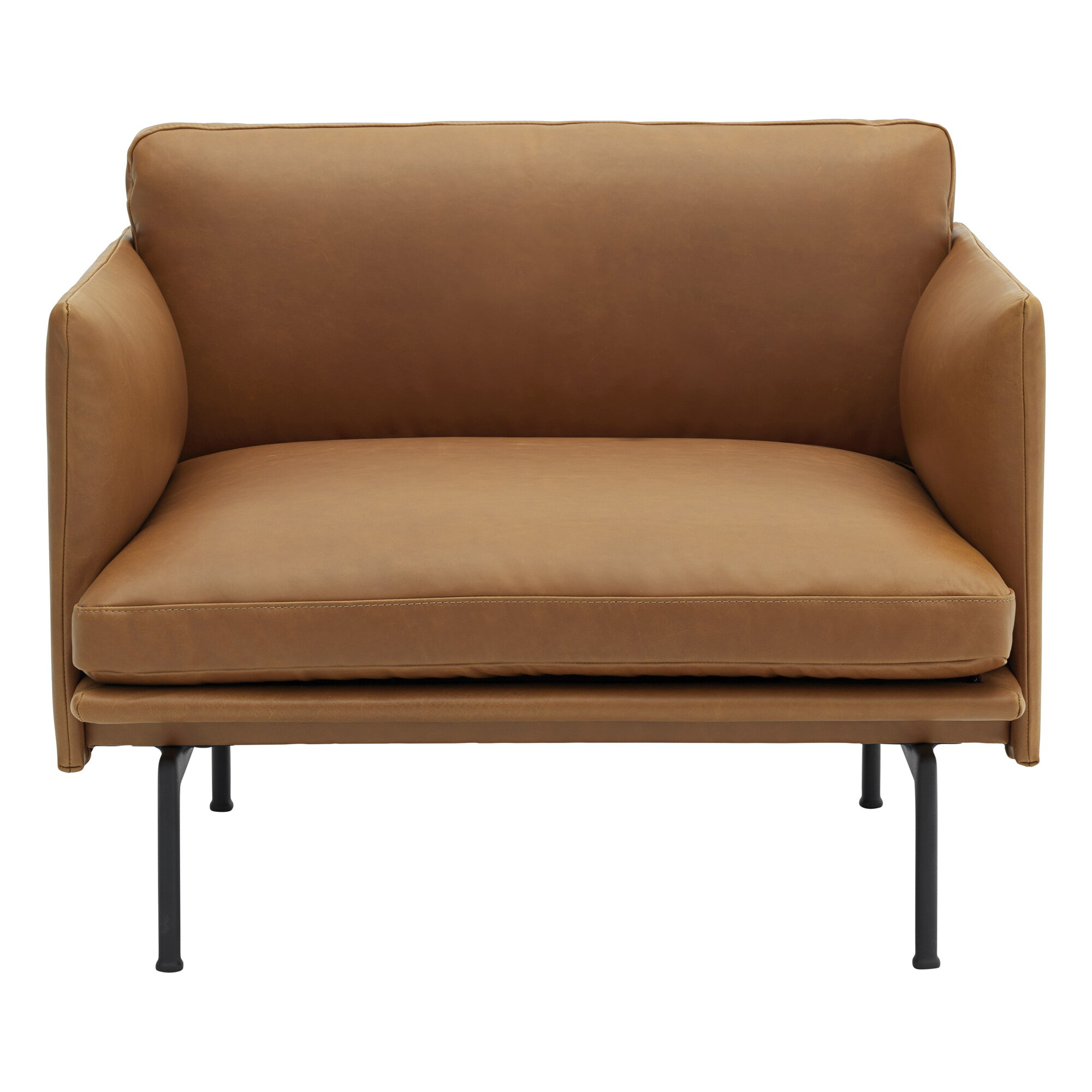 Muuto Outline lounge chair, black metal - Refine leather cognac ...