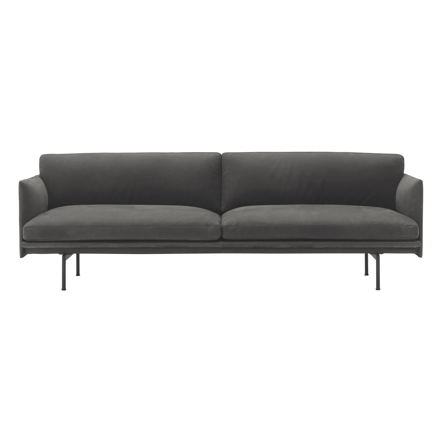 Muuto Outline sofa, 3 seater, Grace leather grey - black | Finnish ...